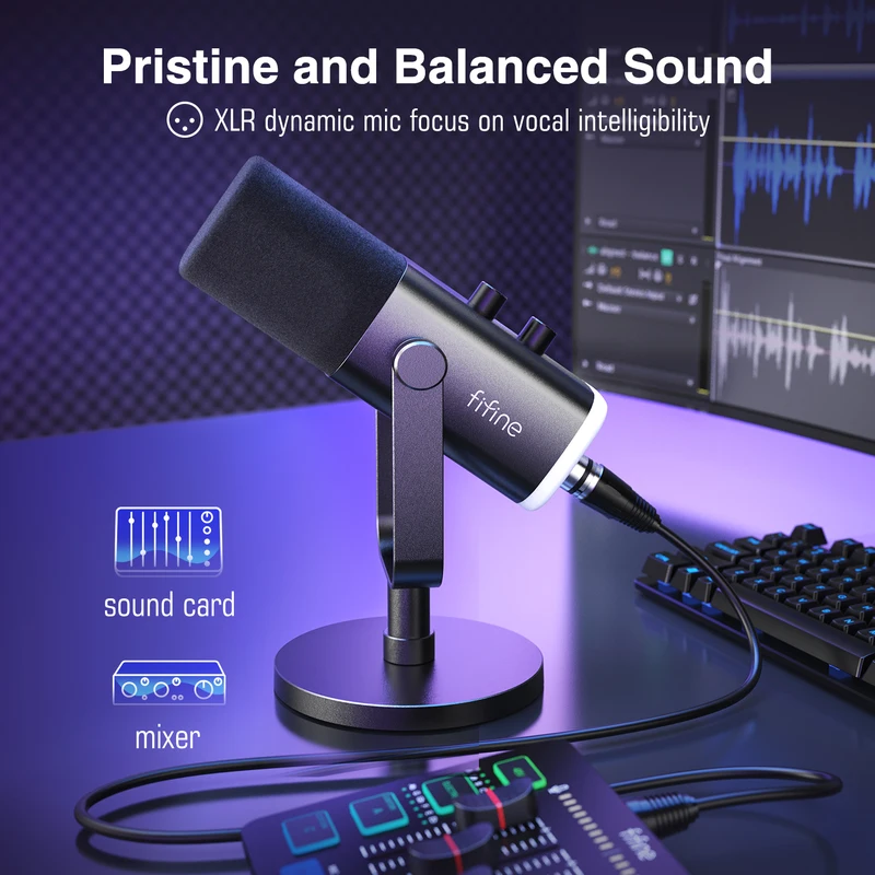 Fifine All-in-one PC Podcast Bundle Wired Condenser Microphone ...